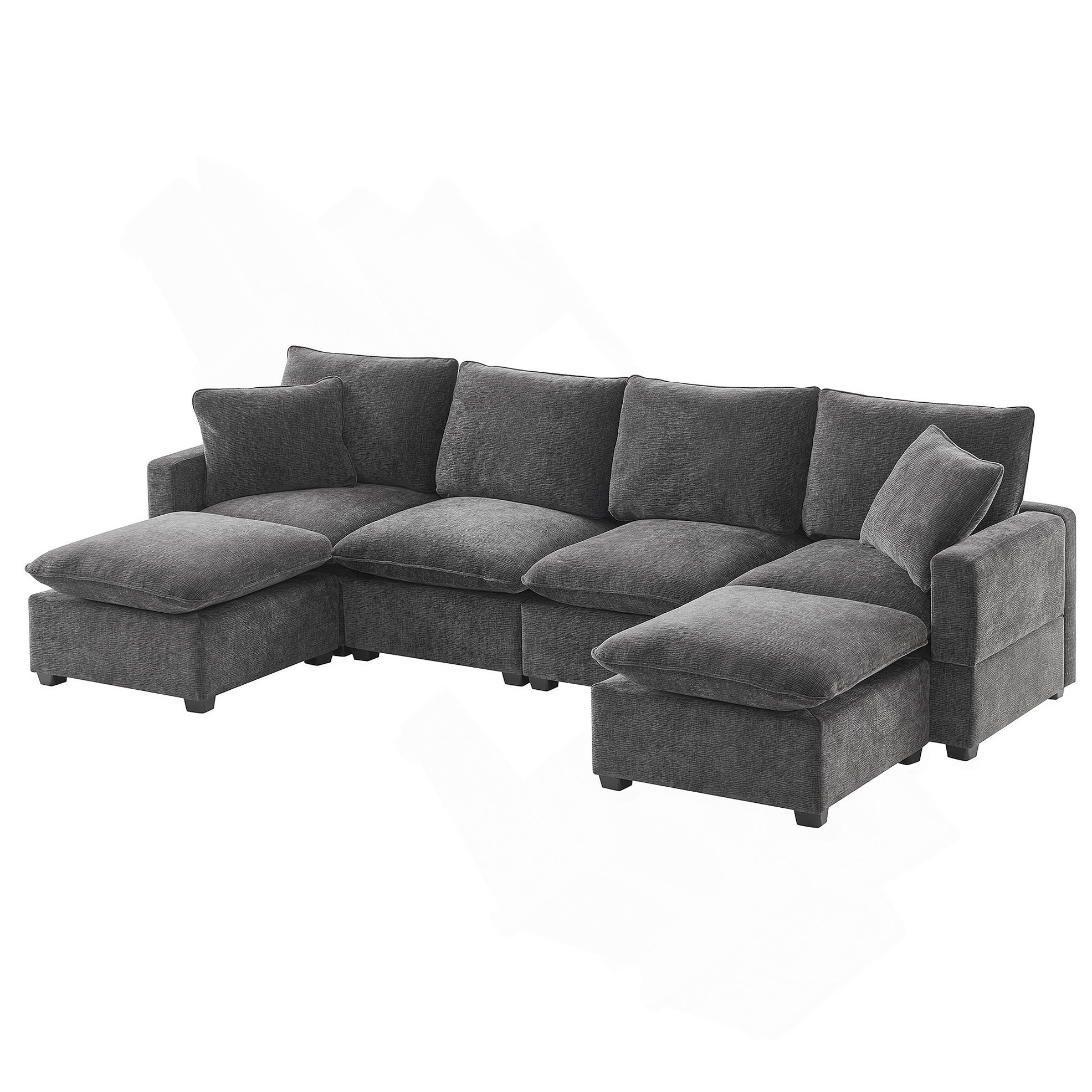 Latitude Run® 110" U Shape Modular Sofa, 6 Seat Chenille Sectional Couch Set with 2 Pillows ...
